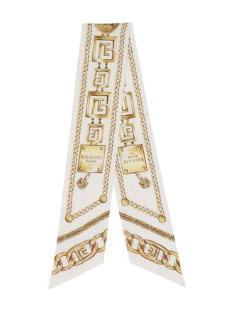 Balmain bandana en soie à imprimé chaîne - Blanc