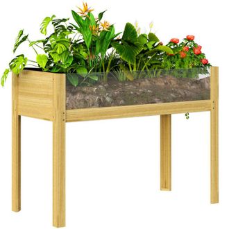 OUTSUNNY Hochbeet mit Acrylplatten, erh&ouml;htes Kr&auml;uterbeet mit Ablaufl&ouml;cher, Pflanzkasten aus Holz, wetterbest&auml;ndig Gem&uuml;sebeet, Gartenbeet, Pflanzbeet f&uuml;r