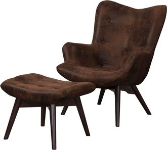 M&oslash;rteens home24 Sessel Braun Microfaser Goda mit Hocker Dunkelbraun 71 x 90 x 85cm