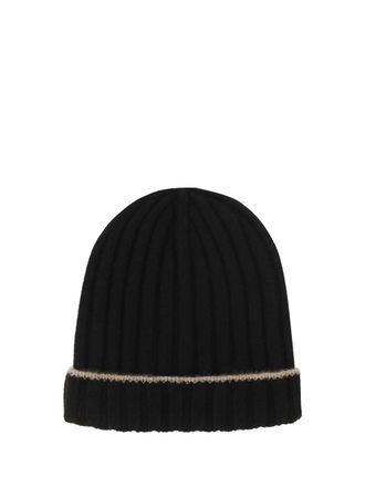 Brunello Cucinelli Mens Beanie Hat Nero+brown Kashmir-Capra Hircus E Hairbands Kashmir/capra