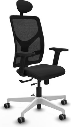 Piqueras y Crespo Schwarzer B&uuml;rostuhl mit 2D-Armlehnen, h&ouml;henverstellbarer Lendenwirbelst&uuml;tze und festem Kopfteil, ausgestattet mit Syncro/Traslack und Schneideschaum. 