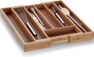 KELA Bambus Besteckkasten f&uuml;r Schubladen 28,5-39 x 34 x 5 cm, ausziehbar, Schubladeneinsatz mit 5 oder 7 F&auml;chern, KALMA, Schubladen Organizer K&uuml;che
