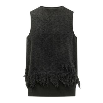 Yohji Yamamoto Gestrickte Weste mit Fransen und 3 Streifen - - Tops - Damen - Schwarzk - S
