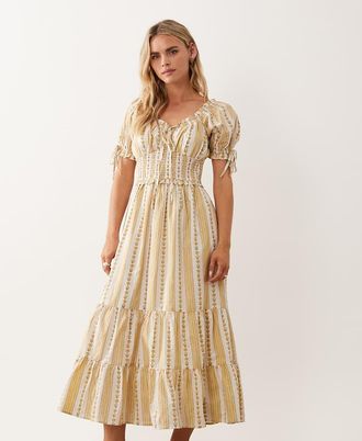 Miss Selfridge Miss Selfridge - Robe longue corset tendance folk &agrave; imprim&eacute; papier peint vintage-multicolore