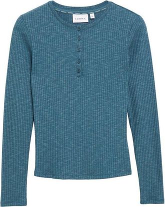 Comma Langarmshirt T-Shirt Geripptes Henley-Shirt im Slim Fit