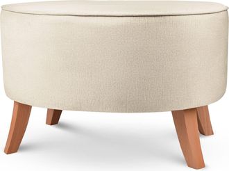 MG Design Ovaler Samt-Hocker 62 x 72 cm in Beige mit Holzbeinen - Gepolsterter Fu&szlig;hocker f&uuml;r Wohnzimmer oder Schlafzimmer