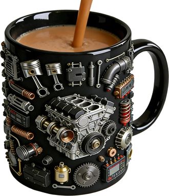Generico Motor-Kaffeetasse, mechanisch, Retro-Design, Keramik-Kaffeetasse mit rutschfestem Griff, f&uuml;r M&auml;nner, Auto-Liebhaber, Geschenk zum Geburtstag, Weihnach