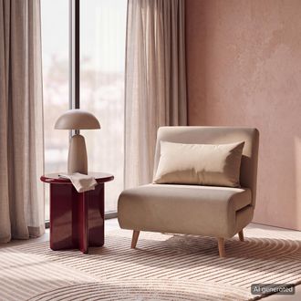 M&oslash;rteens home24 Schlafsessel Beige/Creme/Buche Natur Microfaser Ehmi Buche Hell 77 x 81 x 90cm