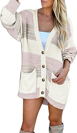 Generic 2026 Vestes &agrave; manches longues pour femmes Cardigan &agrave; capuche en tricot, rose, M