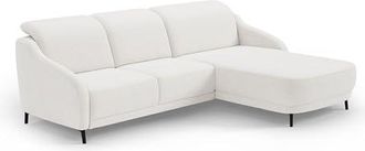 Cavadore Ecksofa Blue/Moderne Eckcouch mit Longchair, Inkl. Kopfteilverstellung, Vorziehsitz motorisch, Klapptisch, USB-Anschluss und mattschwarzen Metallfüßen