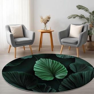 Generic Minimalist Vert Olive Doux Tapis Rond 180 cm, Lavable Antid&eacute;rapant Poil Ras Carpet, Motif R&eacute;sum&eacute; Feuille Descente de Lit Chambre Adulte Salon Salle a 
