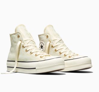 Converse Sneaker CONVERSE CHUCK TAYLOR ALL STAR LIFT PLATFOR, Damen, Gr. 37,5, golden view, egret, schwarz, Textil, Schuhe Sneaker