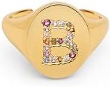 Singularu Bague personnalisée Signet Letter Colors. Laiton avec finition plaqué or 18Kt. Bague avec motif lettre et zirconias colorées. Bijoux pour femme. Lettr