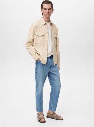 Mango Veste coton lyocell à poches beige - Homme - XXL - MANGO MAN