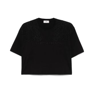 Elisabetta Franchi Baumwollpullover mit Logo-Detail - - Tops - Damen - Schwarzk - S