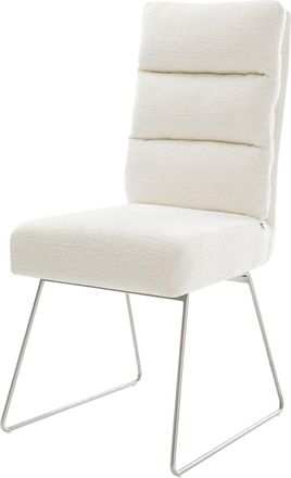 DELIFE Polsterstuhl Pela-Flex Kufengestell Edelstahl Boucl&eacute; Soft Beige Taschenfederkern