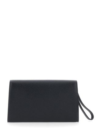 Ferragamo Womens Clutch Bag Black Grained Leather Calf