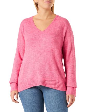 Jacqueline de Yong JdY Womens JDYELANORA L-S V-Neck PULLO. KNT NOOS Pullover, Carmine Rose-Detail:Melange, XS