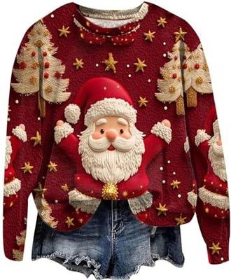 Generic 2025 Sweat de Noel Femme Pull Noel Rigolo Imprim&eacute; Hiver Pull No&euml;l Femme Drole Pullover De No&euml;l Femmes Moche Ugly Pulls Noels Rigolo Sweat Polaire Femm