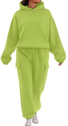 Generic Survêtement pour femme Ensemble complet de vêtements de détente dautomne 2 pièces vêtements de sport chauds à capuche et pantalon de jogging avec poch