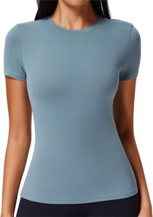 Generic Hauts courts d&eacute;t&eacute; pour femmes 2026 &agrave; manches courtes et col rond coupe ajust&eacute;e T-shirt basique Y2k mignon pour entra&icirc;nement de gym, sorties, hauts ten