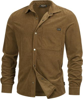 Indicode Herren INNemoto Shirt Cordhemd mit Knopfleiste und Kentkragen | Herrenhemd Langarmhemd f&uuml;r M&auml;nner Teak, M