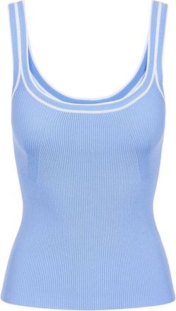 Iceberg Femme, Tops, Bleu, Taille: 40 FR D&eacute;bardeur c&ocirc;tel&eacute; en coton stretch