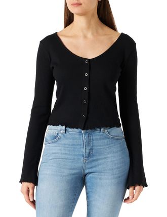 Urban Classics Damen Strickjacke Ladies Cropped Rib Cardigan Black 4XL