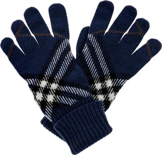 Burberry Gants en m&eacute;lange de cachemire &agrave; motif Check - unisex - Accessoires - Bleu - Taille: M/L