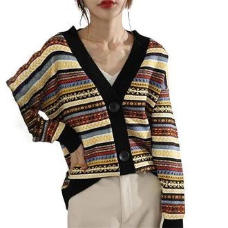 Generic Cardigan ouvert &agrave; manches longues en tricot pour femme - Col en V - Confortable - Ray&eacute;, noir, Taille XS
