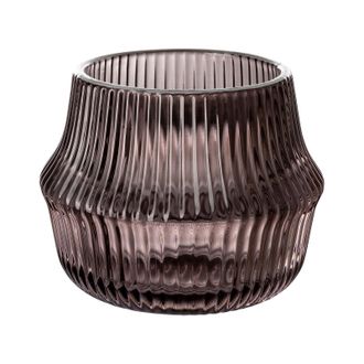 Fink Teelichthalter Glas &Oslash; 9 cm braun-grau mit geriffeltem Design - dekorativer Kerzenhalter in bauchiger Form f&uuml;r Teelichter oder kleine Kerzen & als stil