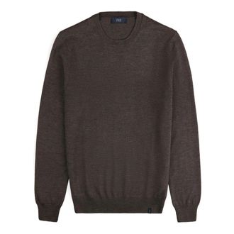 Fay Brauner Wollstrick Rundhalspullover - - Knitwear - Herren - Braun - L