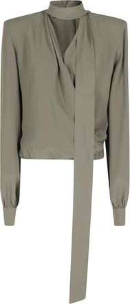Federica Tosi Femme, Blouses et Chemises, Vert, Taille: 36 FR Blouse Crois&eacute;e avec &Eacute;charpe