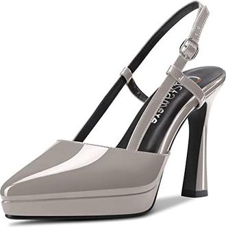 Castamere Femmes Haut High Aiguille Plate-Forme Talon Heel Pointu Bout Slingback Slip-on Escarpins Mariage Dress 10 CM Heels Gris 43 EU