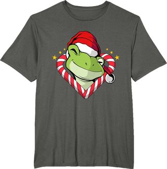 monk&auml; Weihnachtsfrosch mit Weihnachtsm&uuml;tze T-Shirt, Unisex, Schwarz, S, Cartoon, Winter, Rollkragen, Kurzarm, Weihnachten, Party, T-Shirt