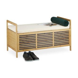Relaxdays Relaxdays - Banc de rangement, couvercle et coussin, 50 x 93 x 48 cm, pour salle de bain, entrée, pièces à vivre, nature