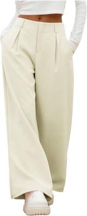 Generic Pantalon de costume large pour femme - L&eacute;ger - Taille haute - Pantalon d&eacute;contract&eacute; - Jambes larges - Extensible - Avec poches - Pour le bureau, les lo