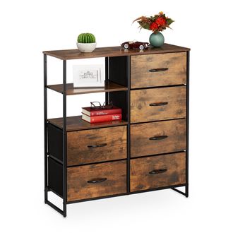 Relaxdays Kommode, 6 Schubladen, 3 Ablagen, B&uuml;cher & Deko, Regalkommode Industrial, HxBxT: 92x84x32 cm, braun/schwarz