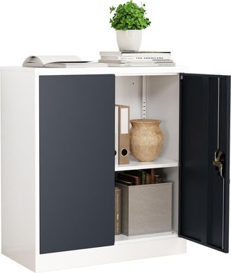 VCM Metall B&uuml;roschrank H. 90 x B. 80 x T. 40 cm/Aktenschrank B&uuml;rom&ouml;bel f&uuml;r Ordner/Stahlschrank abschlie&szlig;bar/Fl&uuml;gelt&uuml;rschrank Malivo 2 Fach mit Dreht&uuml;ren