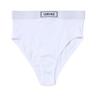 Versace Femme, Sous-v&ecirc;tements, Blanc, Taille: 44 FR Slips en coton c&ocirc;tel&eacute;