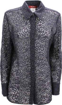Max Mara Femme, Blouses et Chemises, Bleu, Taille: 40 FR Chemise en Dentelle sur Base de Tulle
