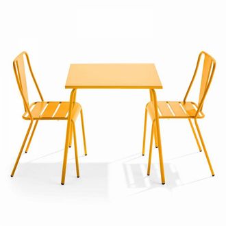 Oviala Ensemble table de jardin carr&eacute;e et 2 chaises bistrot jaune - Palavas