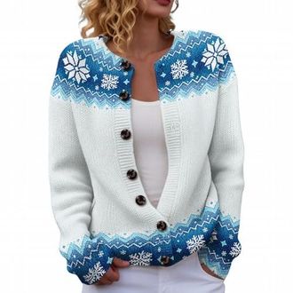 Generic Cardigan dhiver Duster Isle pour femme, col rond, coupe ample, boutonnée, gros pull ouvert sur le devant, veste en tricot décontracté pour lautomne - 