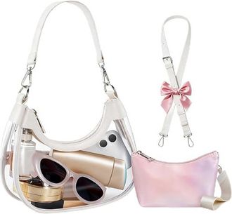 Generic Sac &agrave; main transparent avec sangle r&eacute;glable et portefeuille pour femme, convient pour les concerts, les &eacute;v&eacute;nements sportifs et les voyages, blanc, 16.
