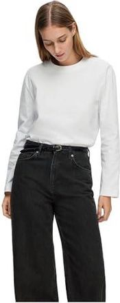 Selected Slfessential Ls Boxy Tee Noos T-Shirt &agrave; Manches Longues pour Femme, Blanc &eacute;clatant., M