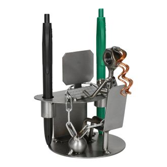Metalika Schraubenm&auml;nnchen Workaholic, mit Stifthalter, Metallfigur, Metallm&auml;nnchen, Handarbeit, Handmade, Stahlfigur, Geschenkidee, Dekorative Figur +gegen Au