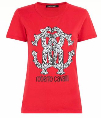 Roberto Cavalli T-Shirt Firenze Damen RC Monogram Print Logo Slim Fit Scoop-Neck-Ausschnitt und Slim Fit f&uuml;r eine moderne Passform