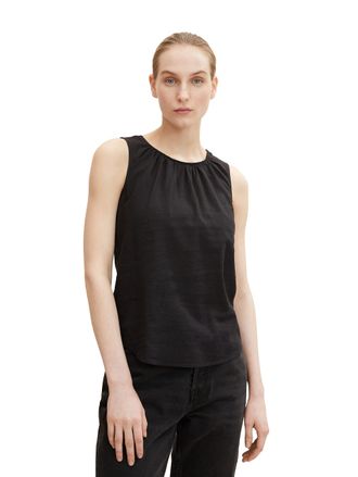 Tom Tailor Damen Leinen Bluse mit Raffung 1031263, 14482 - Deep Black, 40