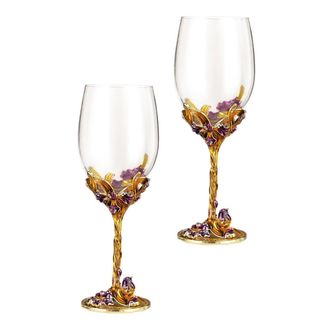 BESPORTBLE 2 St&uuml;ck Emaillierte Weingl&auml;ser mit Irisbl&uuml;ten Design Gold Hochzeitskelche Dekorative Weinkelche f&uuml;r Valentinstag und Festlichkeiten