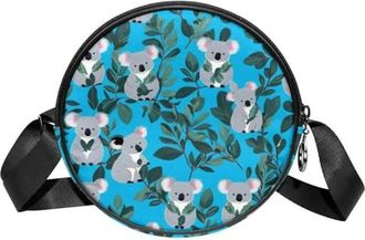 Generic Sac &agrave; bandouli&egrave;re rond pour femme, motif feuilles de koalas, petit sac &agrave; bandouli&egrave;re avec fermeture &eacute;clair, bretelles r&eacute;glables, sac &agrave; main rond d&eacute;con
